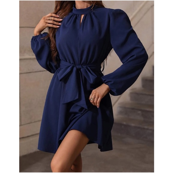 BellanBlue | Dresses | Navy Blue Lantern Sleeve Work Office Mini Dress ...